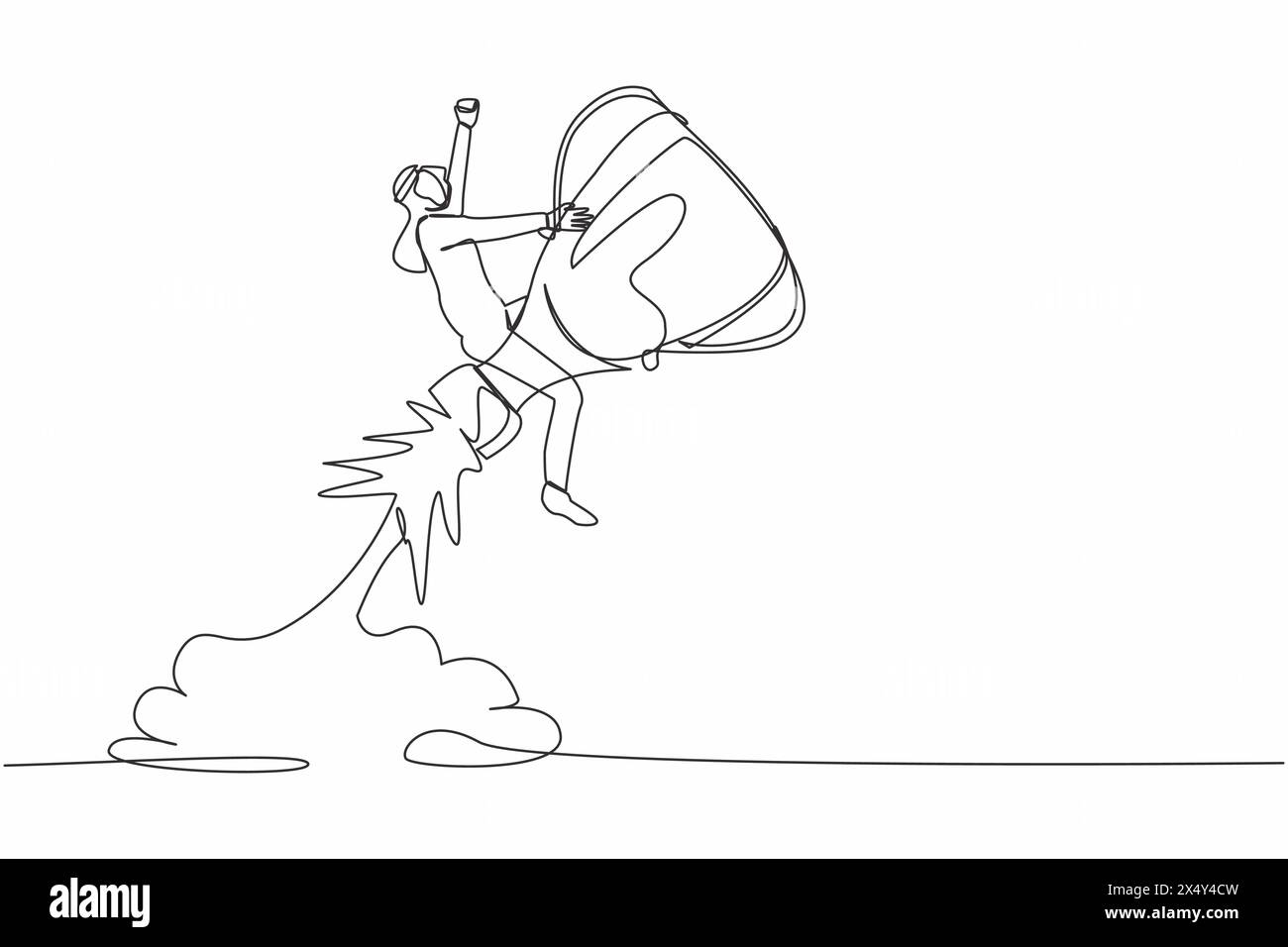 Single continuous line drawing competitive Arab businessman riding ...