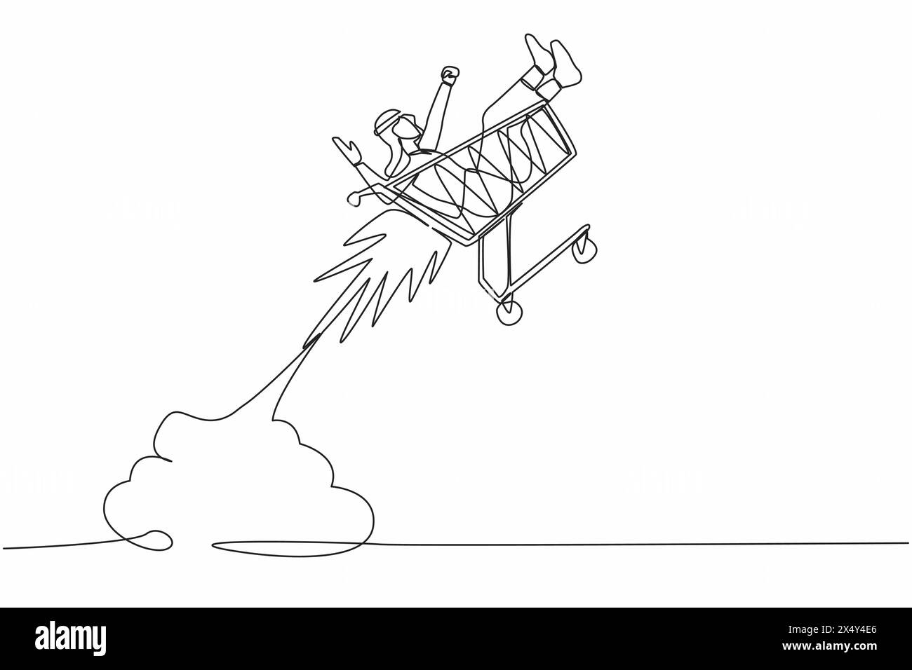 Continuous one line drawing happy Arab businessman riding shopping ...