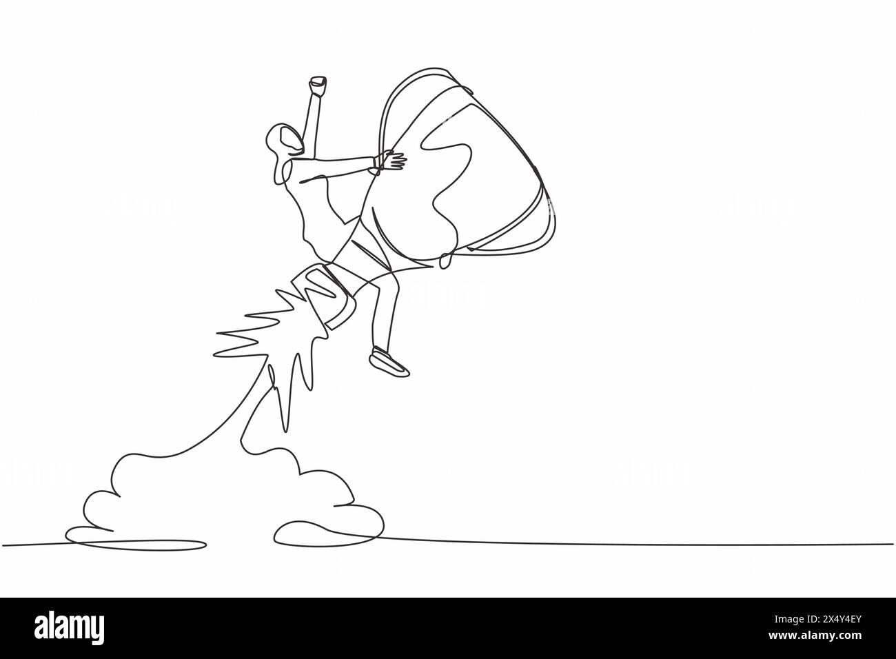 Single continuous line drawing Arabian businesswoman riding trophy ...