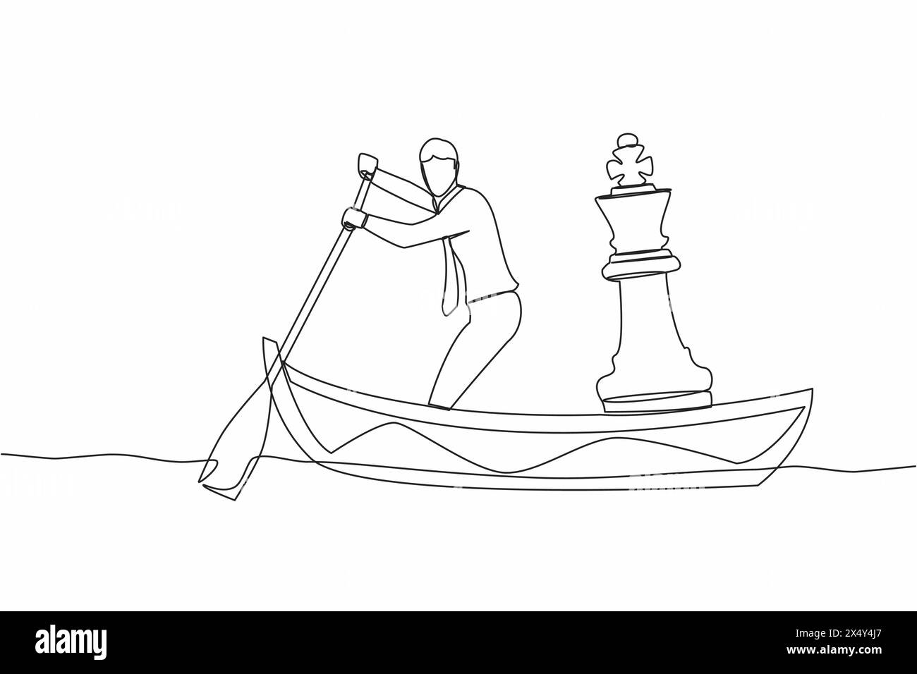 Continuous one line drawing businessman standing in boat and sailing ...