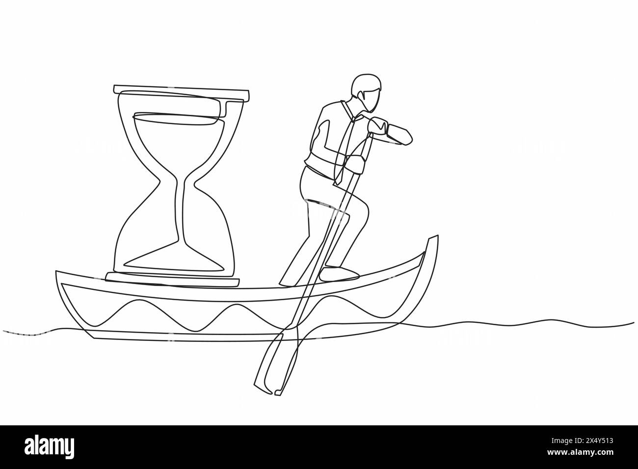 Continuous one line drawing businessman standing in boat and sailing ...