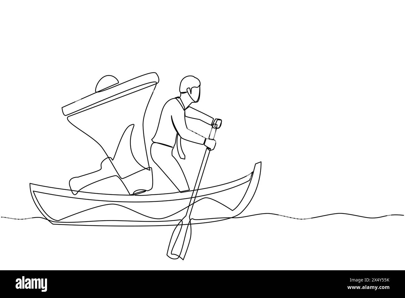 Single one line drawing Arabian businessman sailing away on boat with ...
