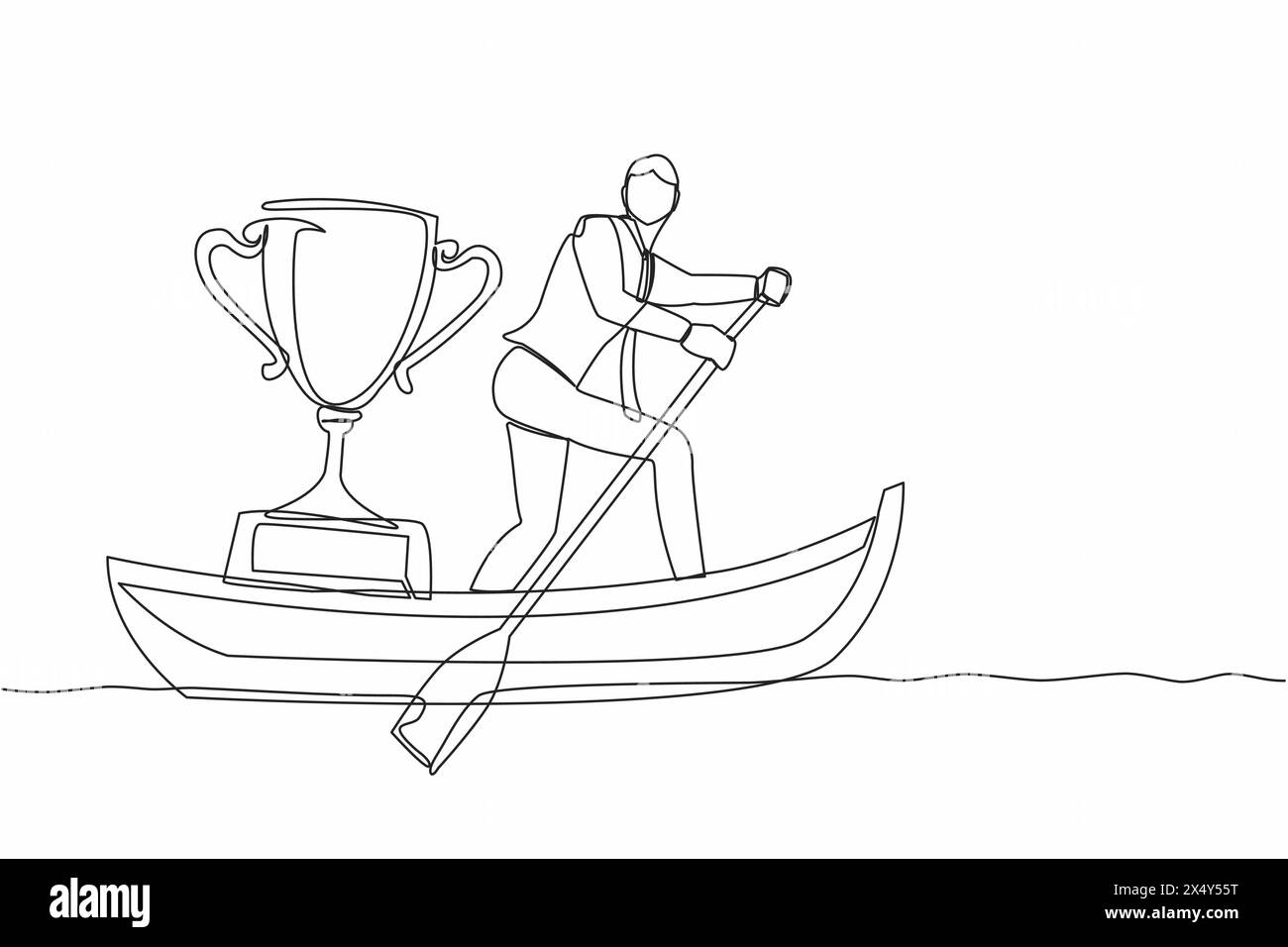 Single one line drawing businessman standing in boat and sailing with ...