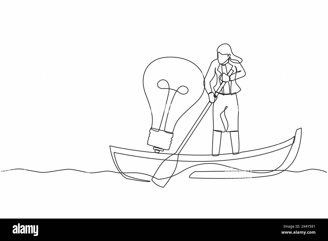Single continuous line drawing of businesswoman sailing away on boat ...