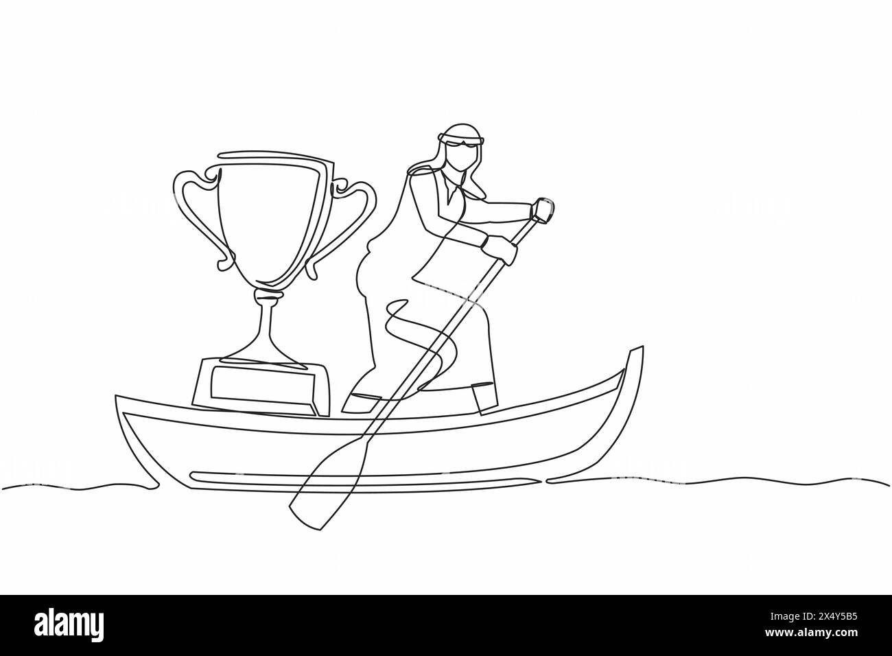 Single continuous line drawing Arabian businessman sailing away on boat ...