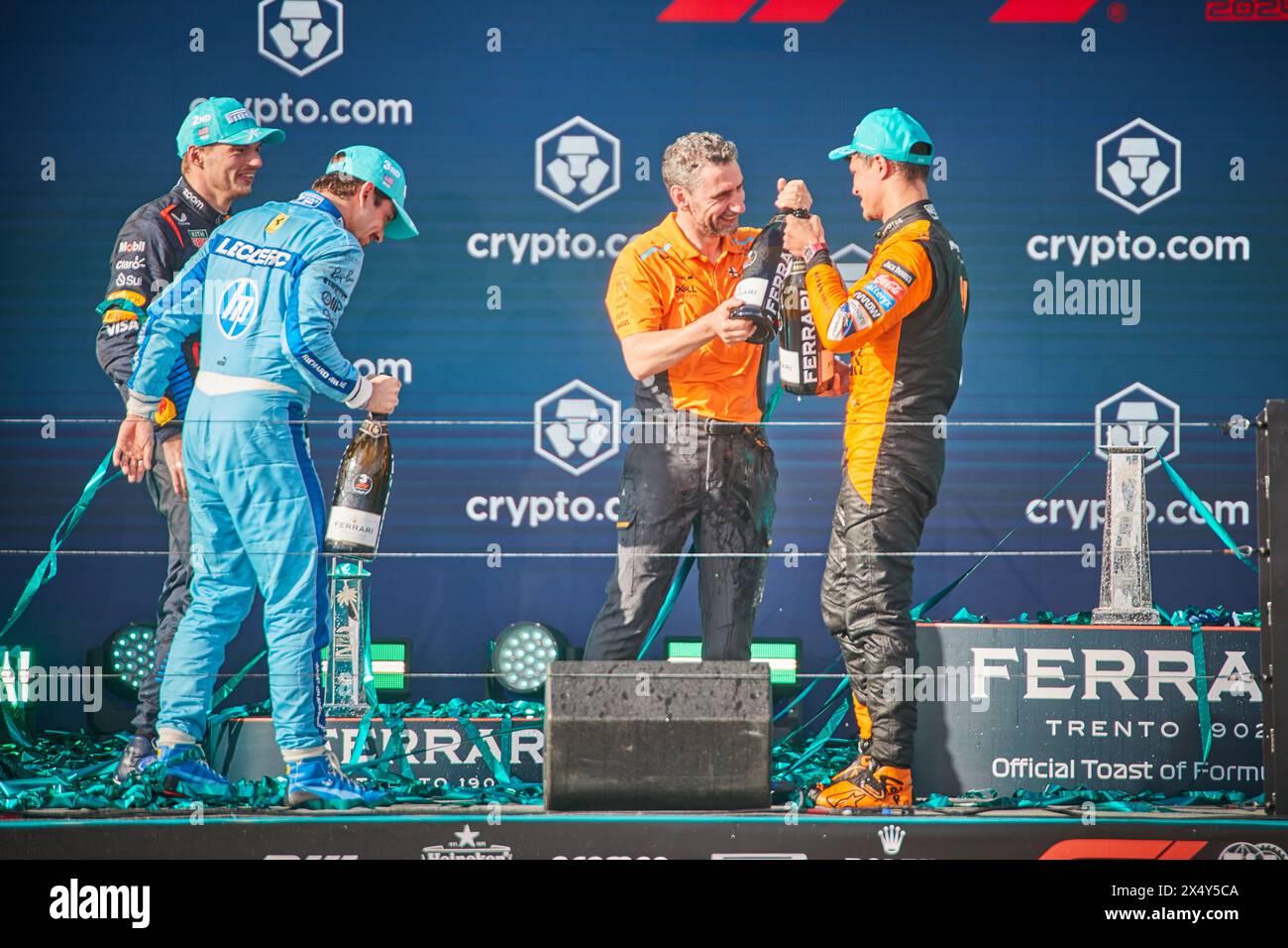 Miami Gardens, FL, USA. 5th May 2024. Podium. 1st place: 4 Lando Norris ...