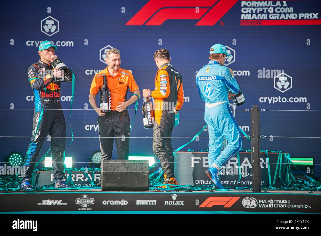 Miami Gardens, FL, USA. 5th May 2024. Podium. 1st place: 4 Lando Norris ...