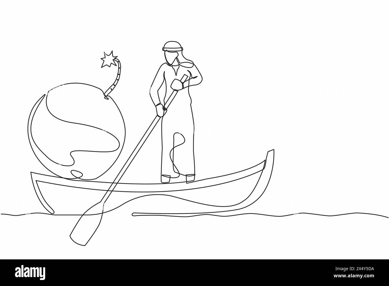 Single continuous line drawing Arab businessman sailing away on boat ...