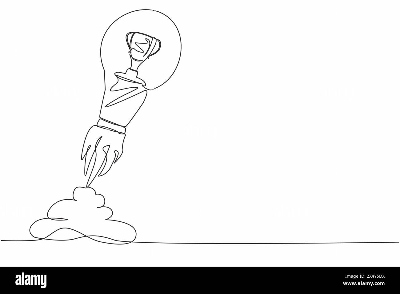 Single continuous line drawing of trophy launching with light bulb ...