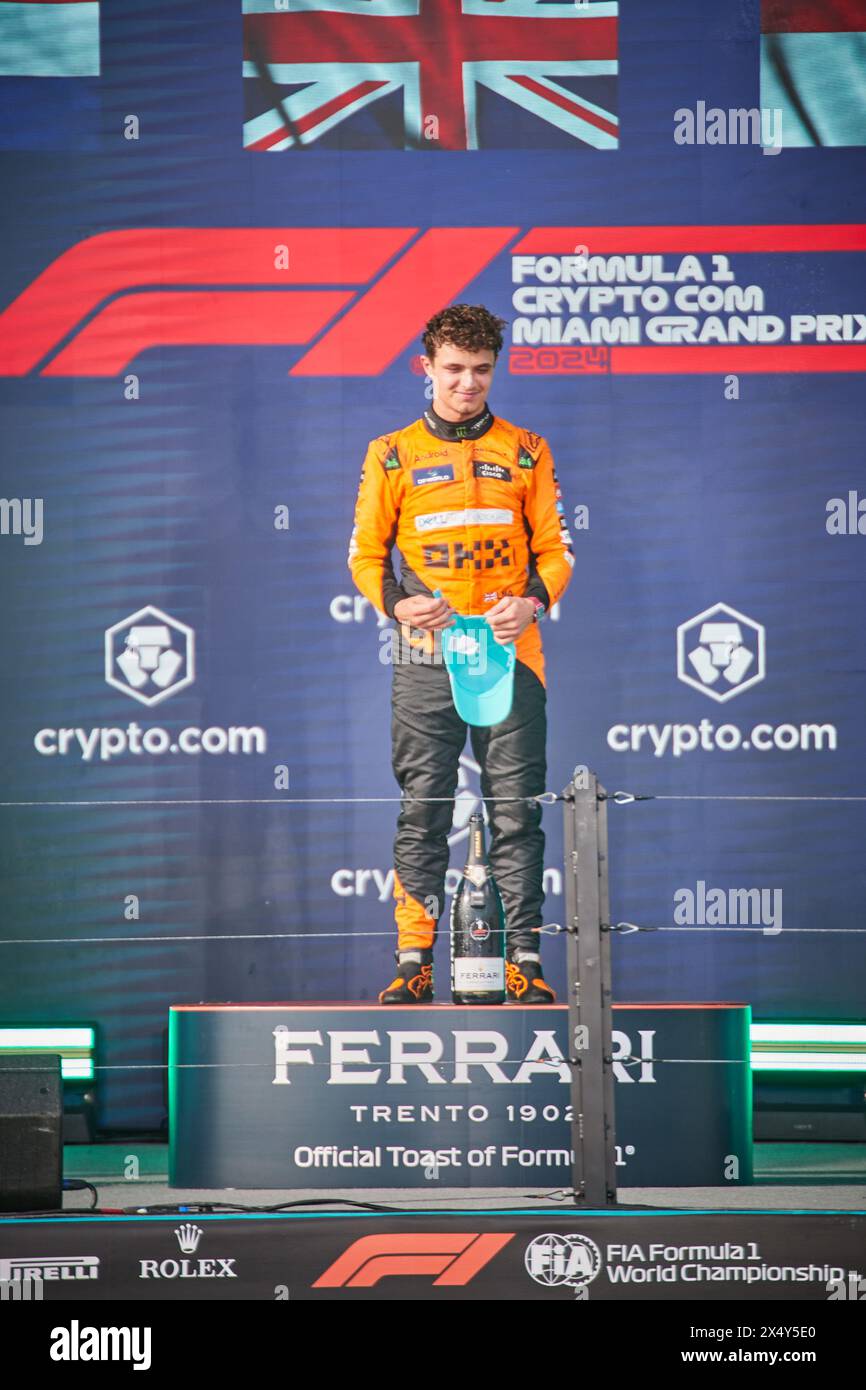Miami Gardens, FL, USA. 5th May 2024. Podium. 1st place: 4 Lando Norris ...
