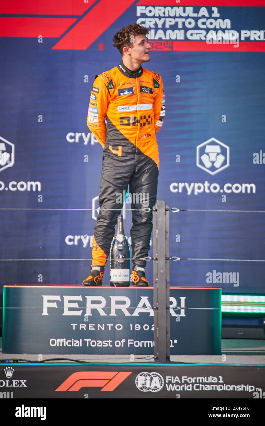 Miami Gardens, FL, USA. 5th May 2024. Podium. 1st place: 4 Lando Norris ...