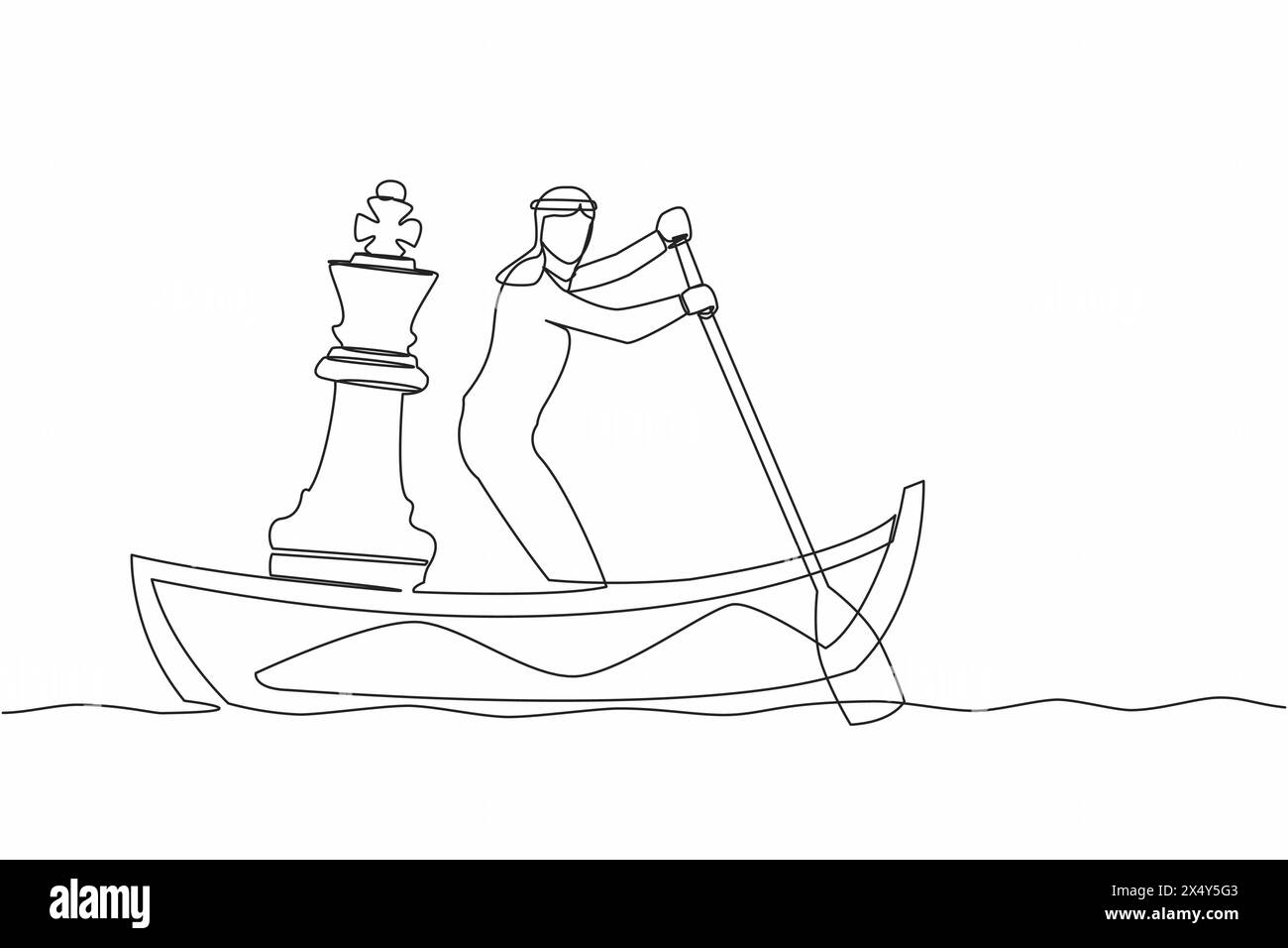 Single one line drawing Arab businessman sailing away on boat with ...