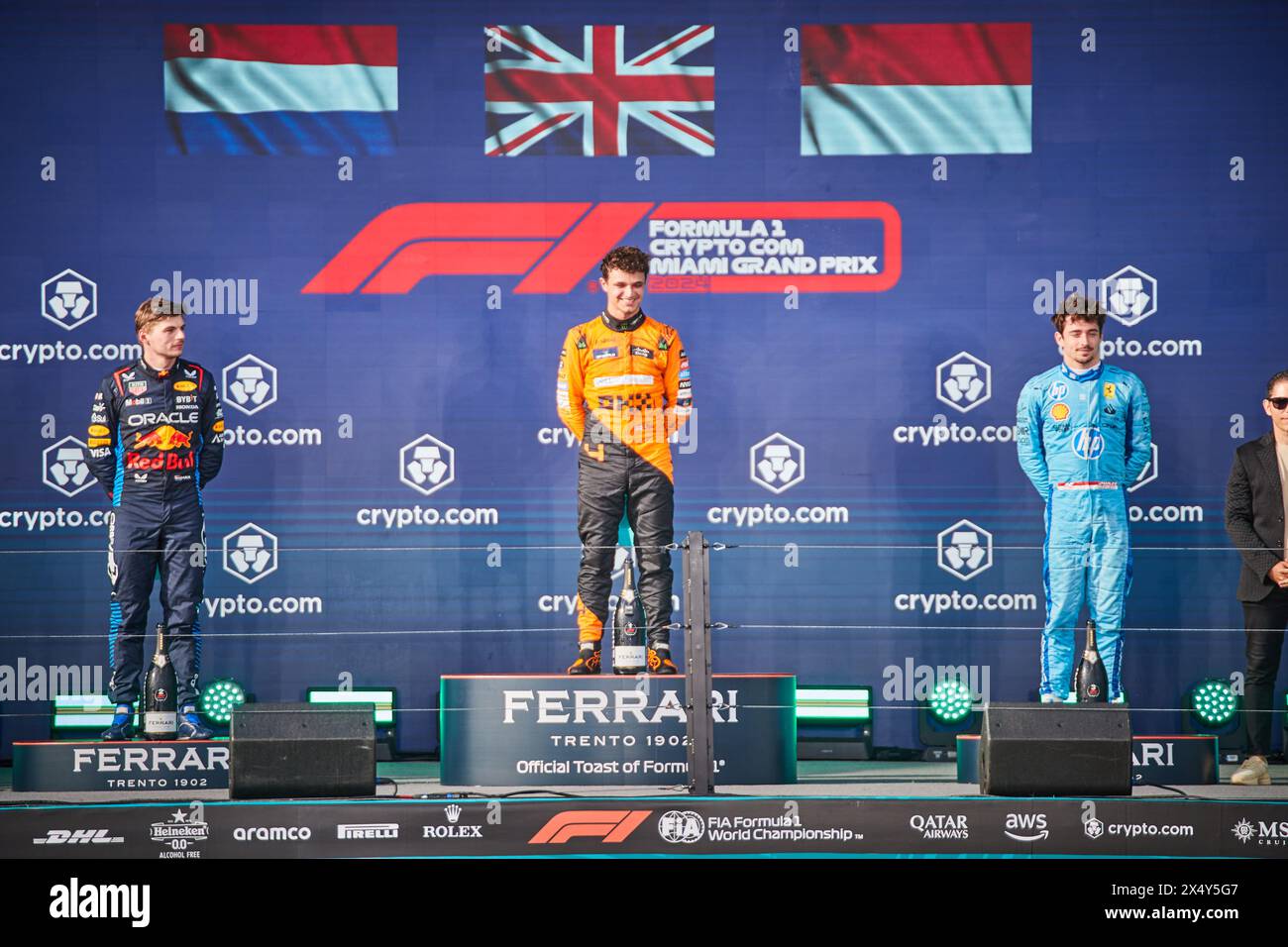 Miami Gardens, FL, USA. 5th May 2024. Podium. 1st place: 4 Lando Norris ...