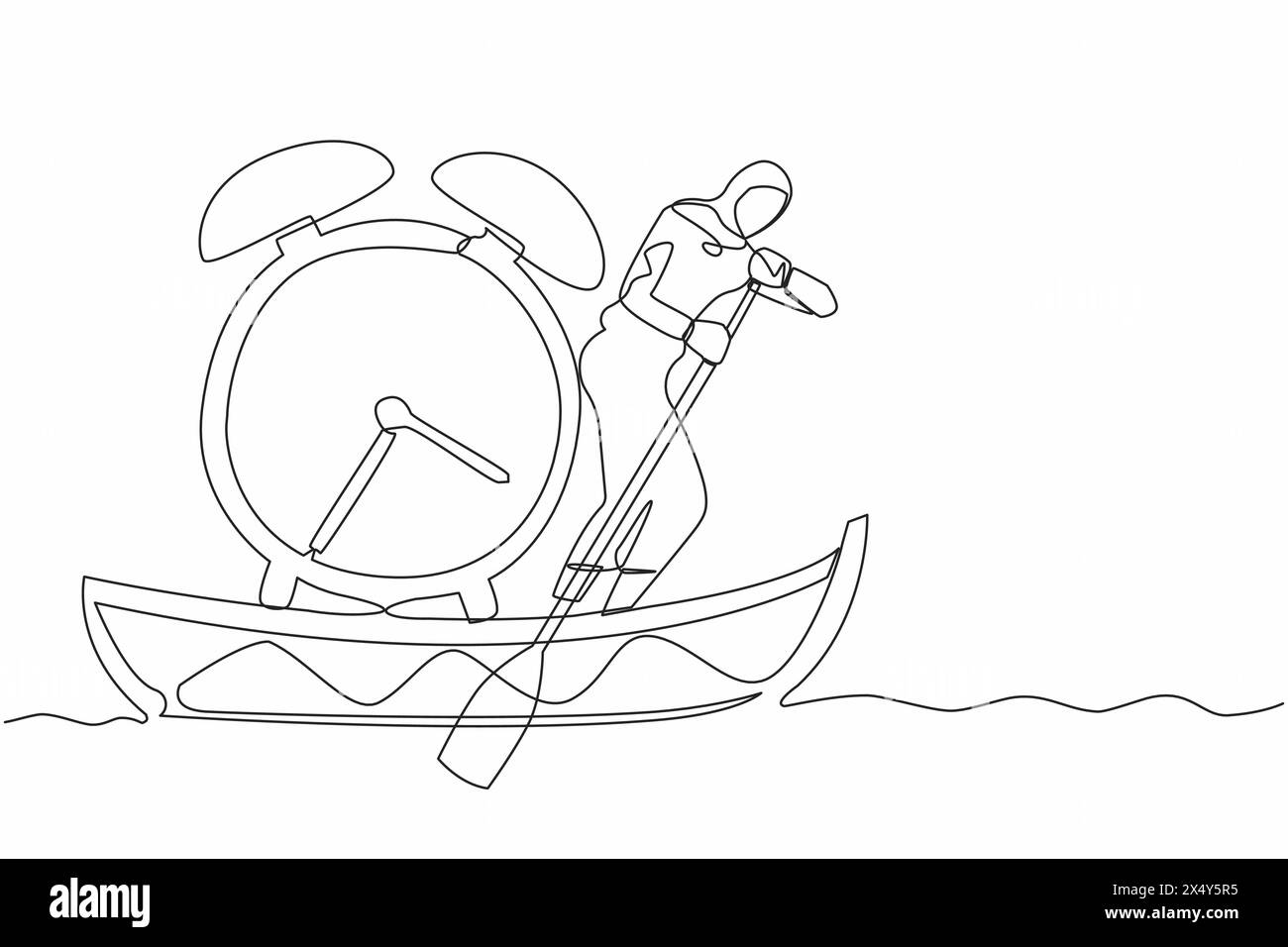 Continuous one line drawing Arab businesswoman standing in boat and ...