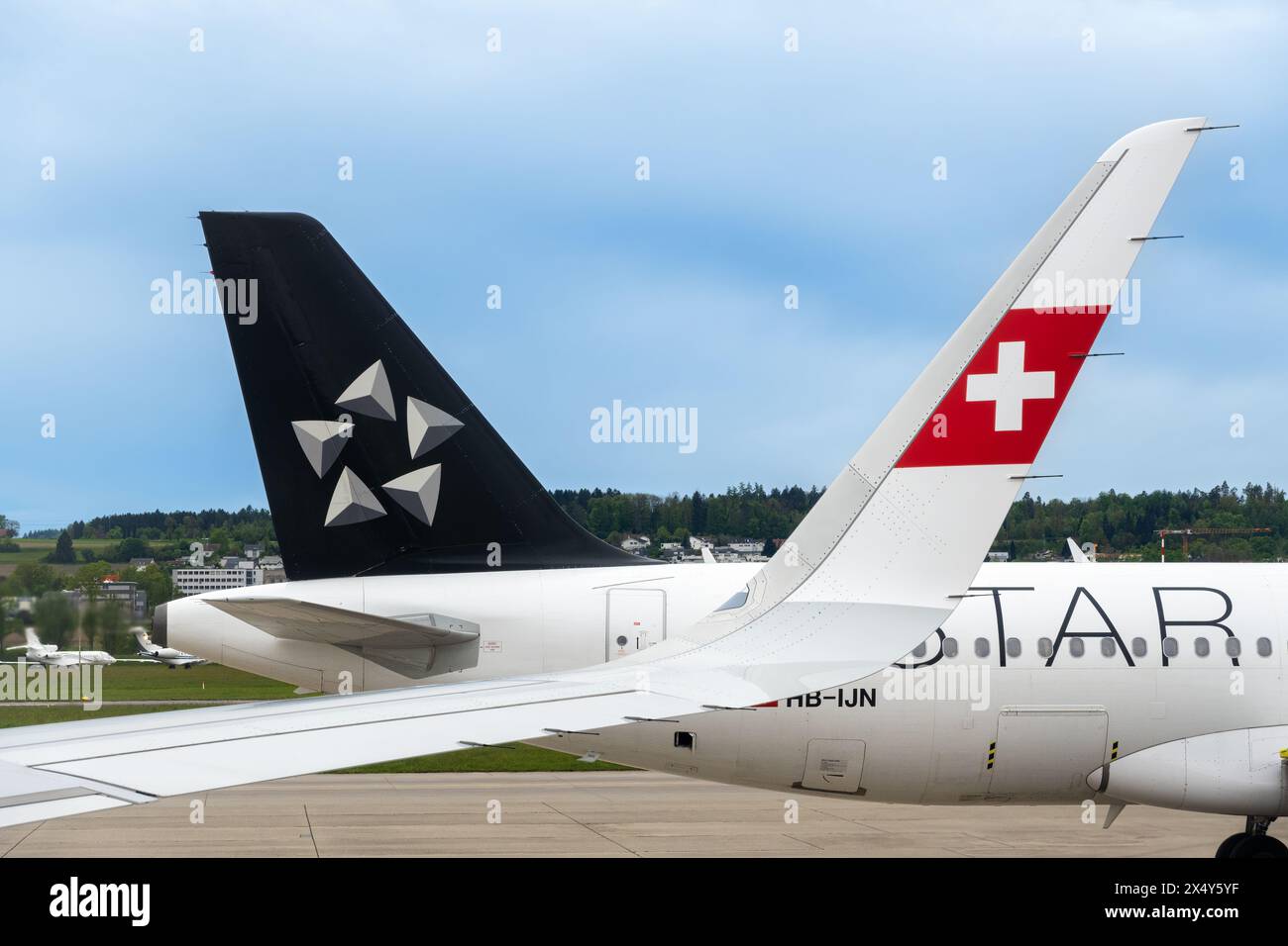Zurich, Switzerland - April 28, 2024: Airplanes with symbols of Swiss ...