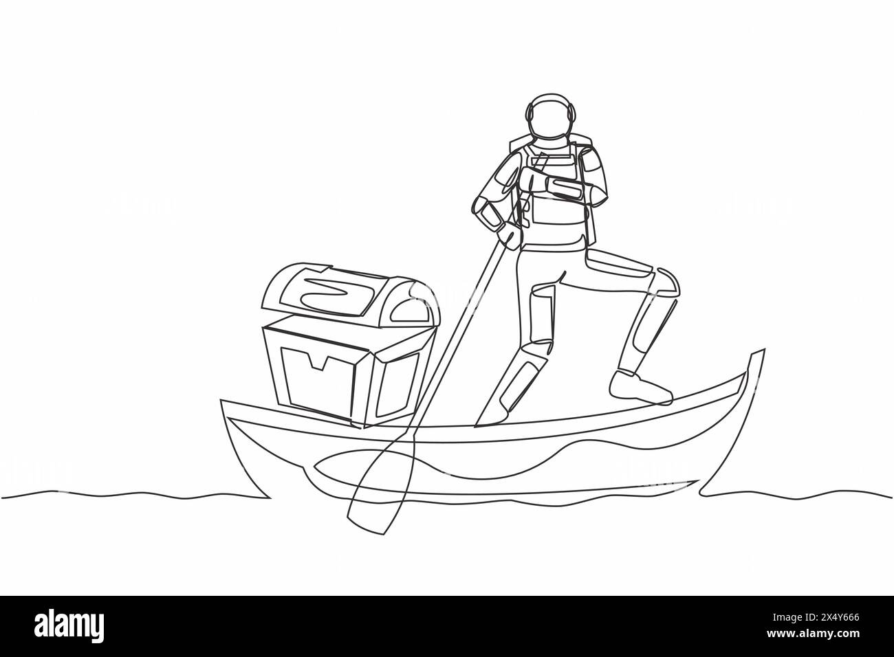 Continuous one line drawing astronaut sailing away on boat with ...