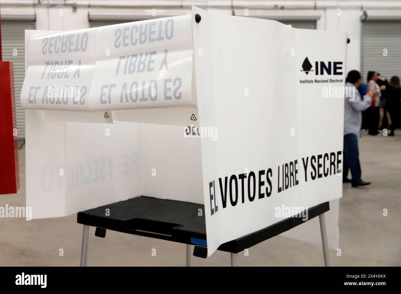 Tultepec, Mexico. 03rd May, 2024. A ballot booth is seen during a tour ...