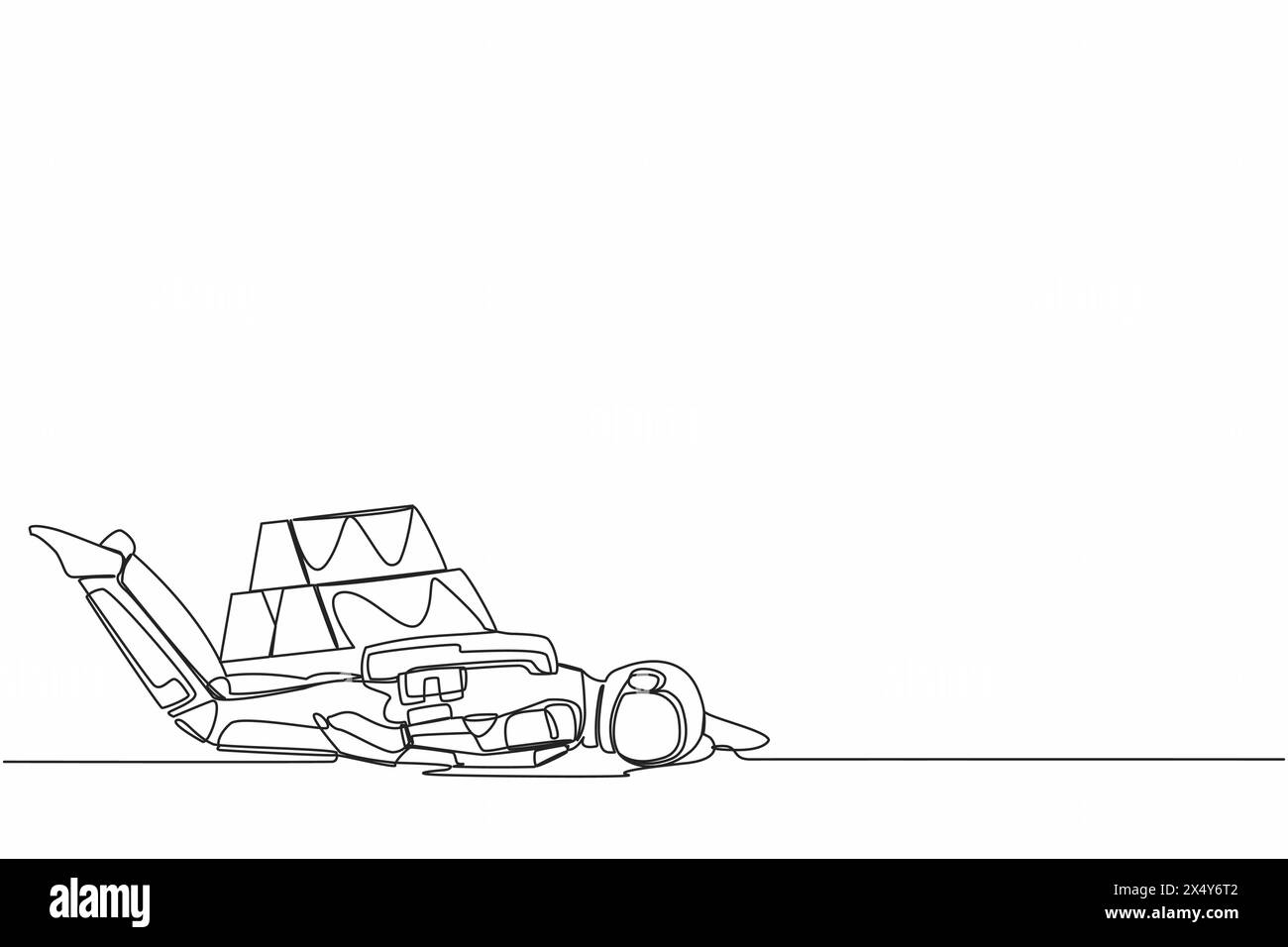 Continuous one line drawing astronaut under heavy gold bullion burden ...