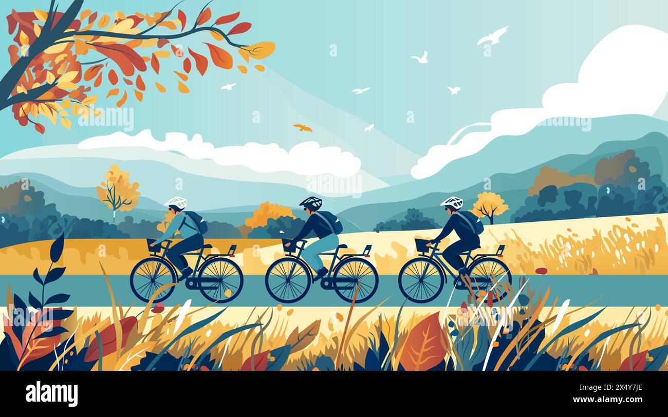 cyclists riding along the meadow road healthy lifestyle professional ...