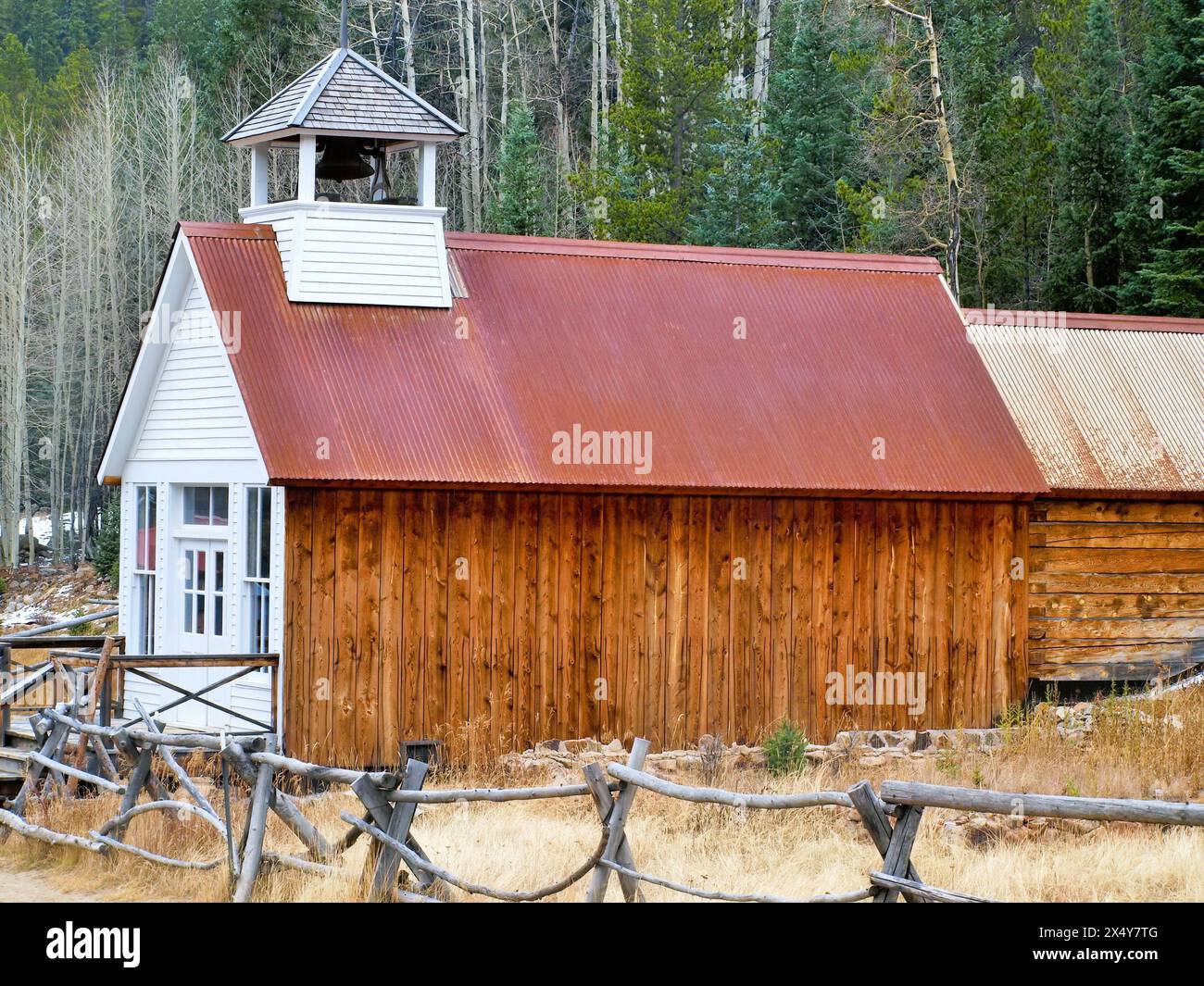 Church, school house, or community center in the ghost town of Saint ...