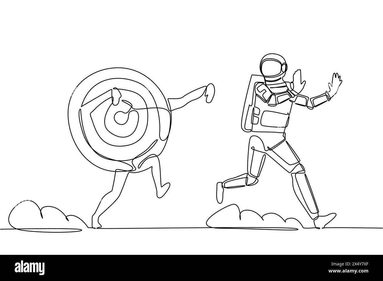 Continuous one line drawing scare astronaut being chased by archery ...