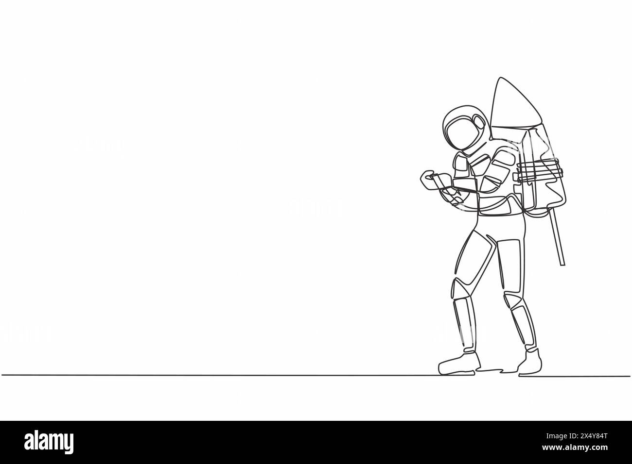 Single continuous line drawing astronaut ignites big fireworks rocket ...