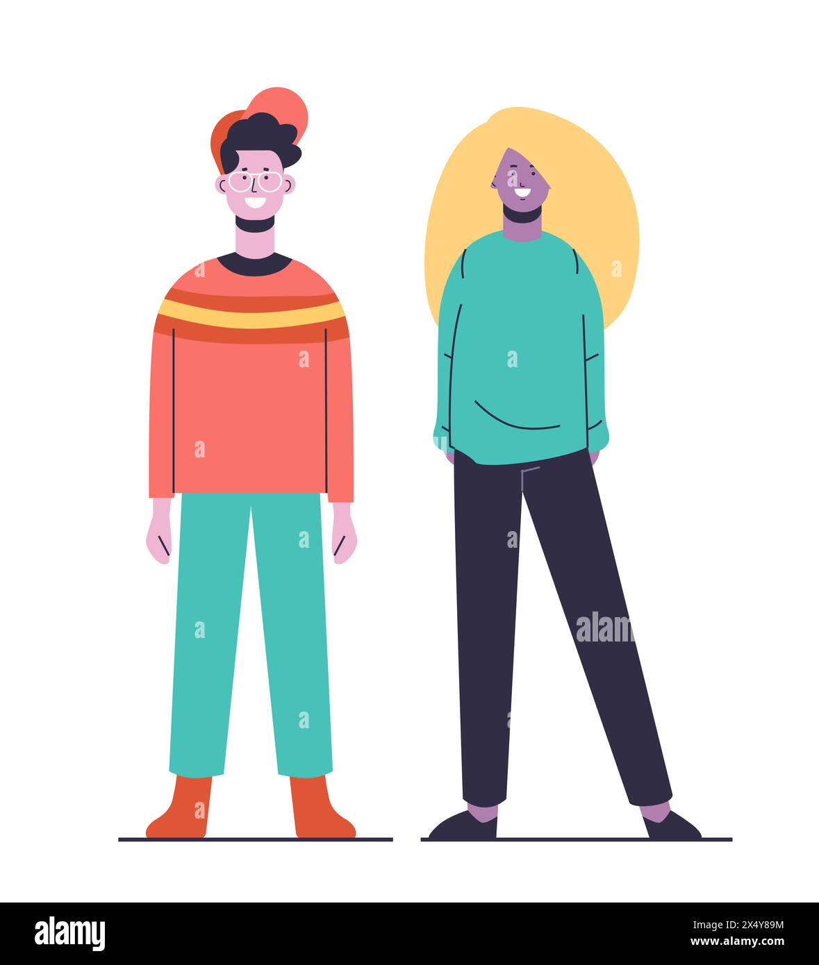 young man and woman posing in casual clothes cartoon characters ...