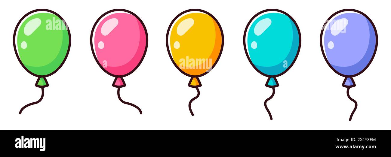 Set of cartoon multi-colored balloons. Vector illustration Stock Vector ...