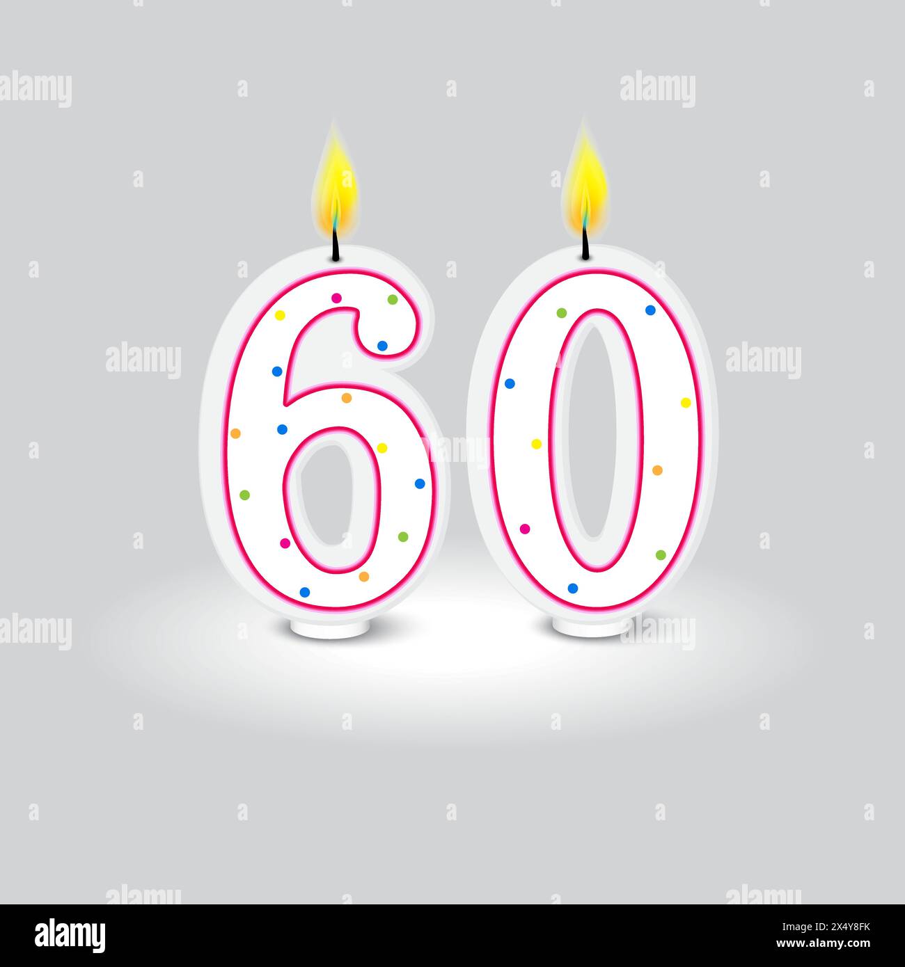 Birthday candle numbers 60. Gradient light top. Colorful dots. Vector ...