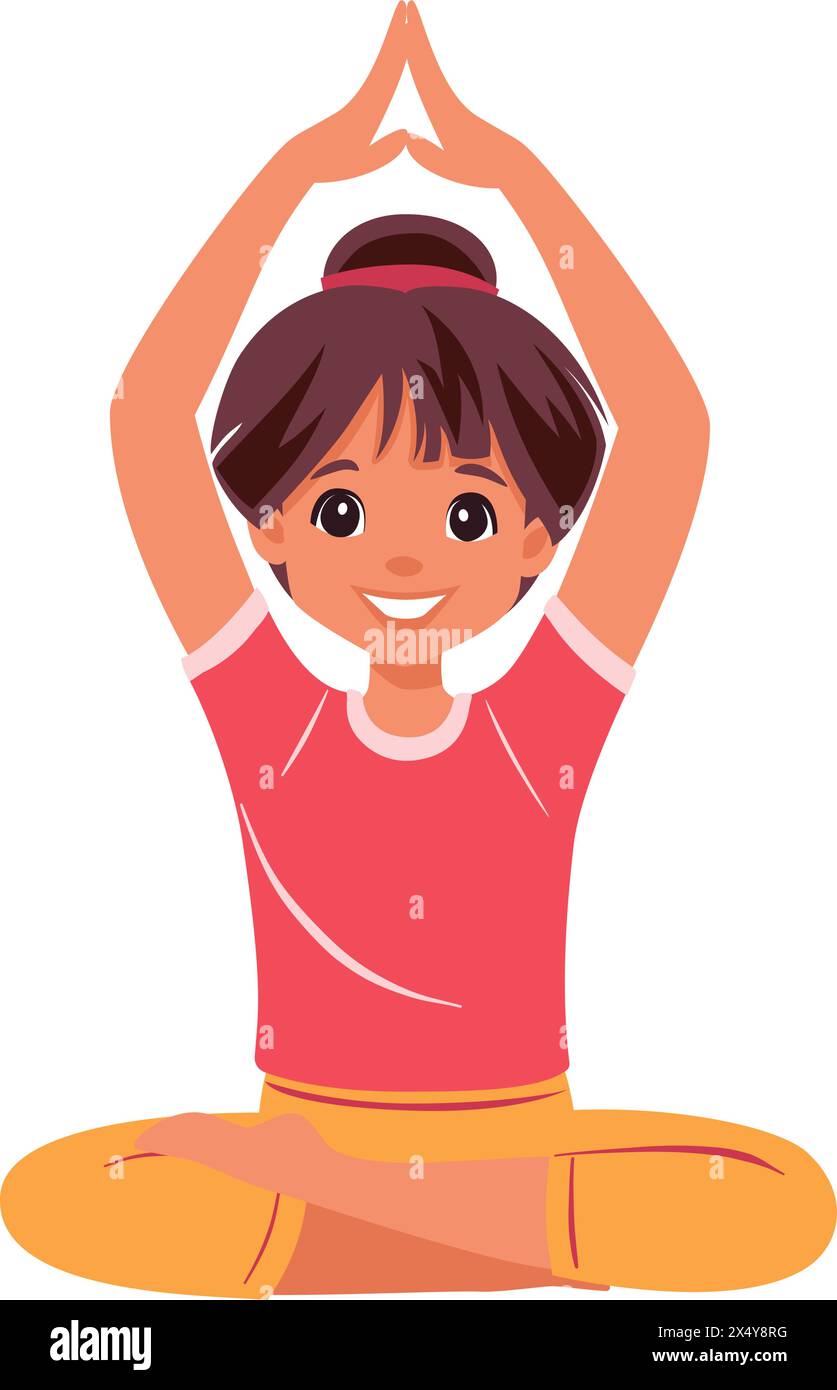 Kid girl doing yoga half Lotus pose Ardha Padmasana. Fitness concept ...