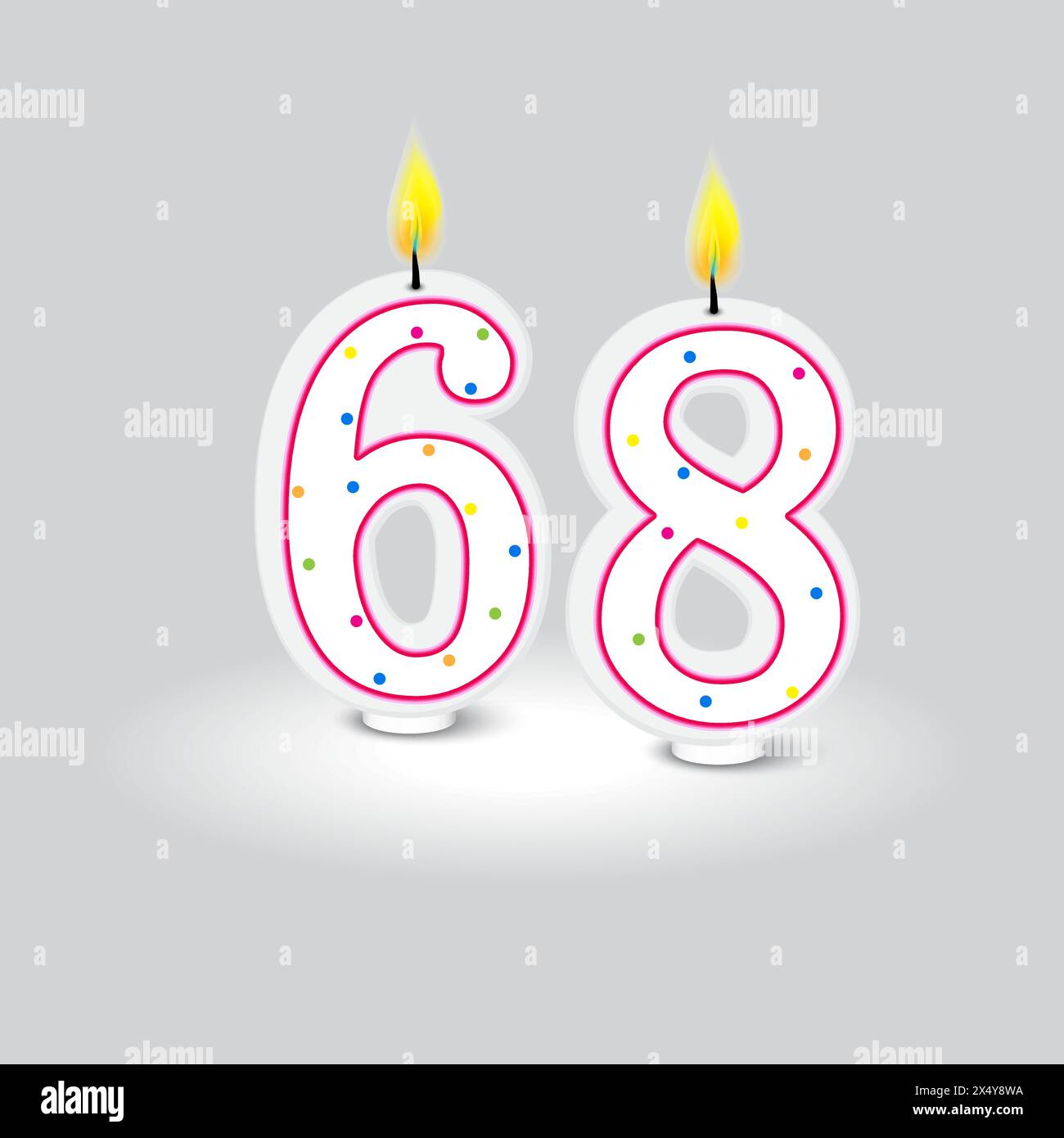 Birthday candle numbers 68. Gradient light top. Colorful dots. Vector ...