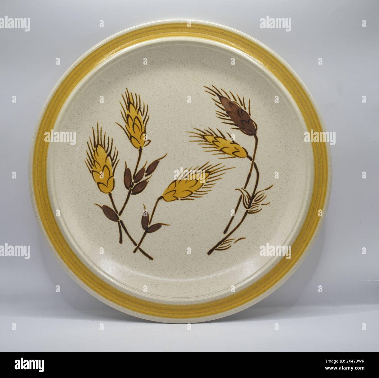 retro dinner plate with yellow and brown wheat pattern Stock Photo - Alamy