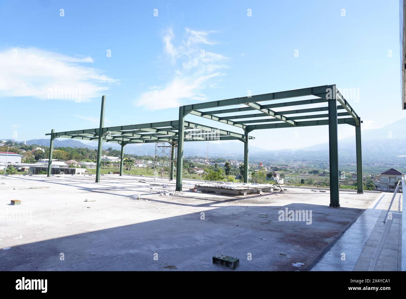 Iron frame on a building rooftop with clear sky in the morning Stock ...