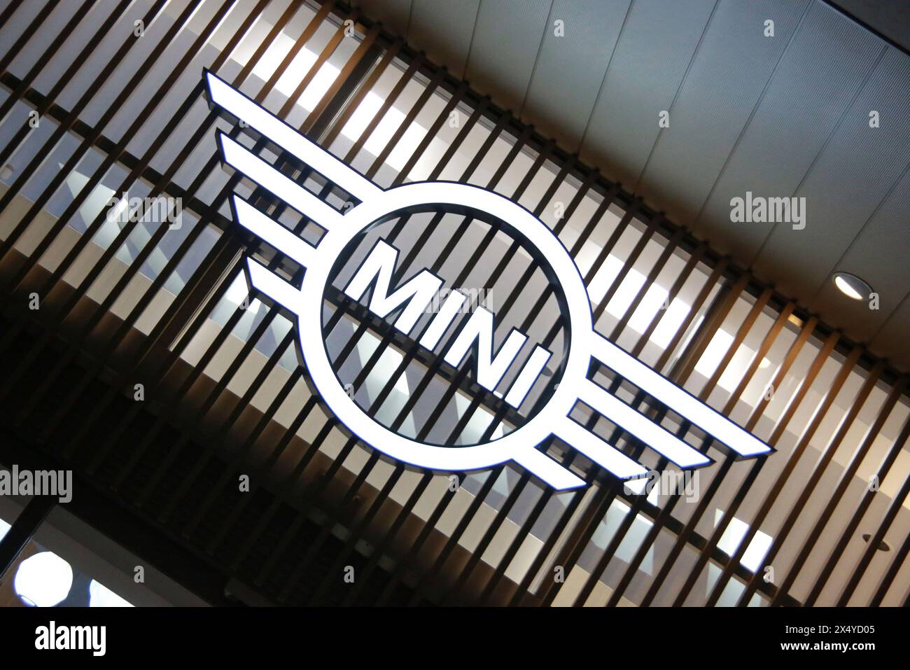 The logo of Mini is seen in Minato Ward, Tokyo on February 8, 2023 ...