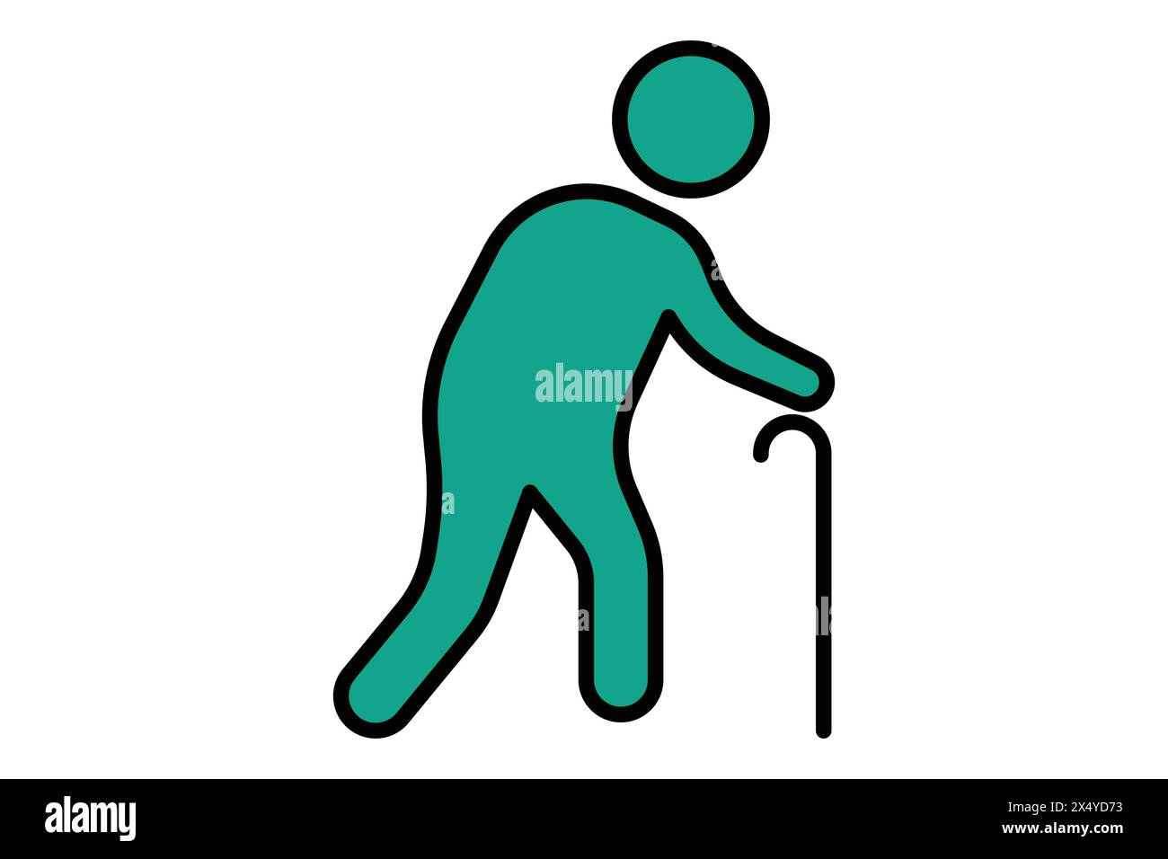 elderly icon. elderly people use walking sticks. flat line icon style ...