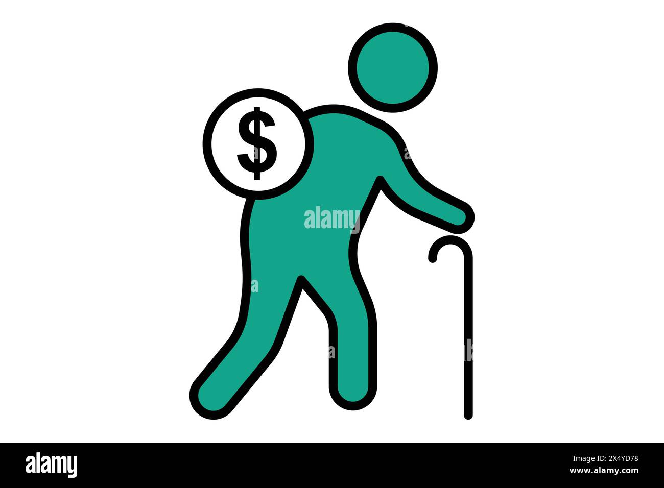 retirement icon. elderly using walking stick with dollar. icon related ...