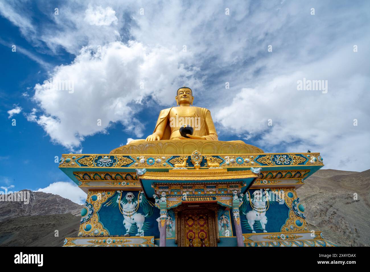 Colorful golden Buddha statue at the Stok Monastery in India's Ladakh ...
