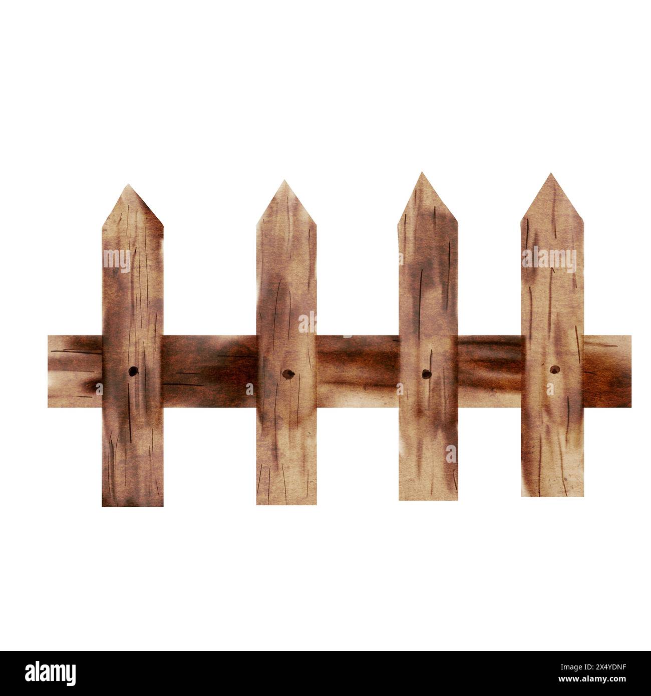 Wooden fence watercolor. Hand drawn picket fence isolated on white ...