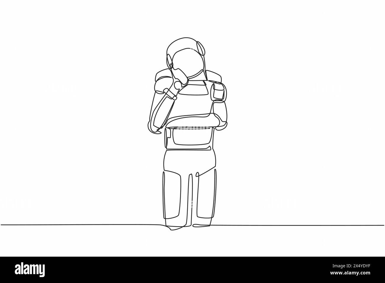 Single one line drawing of astronaut standing with keeping hand on ...