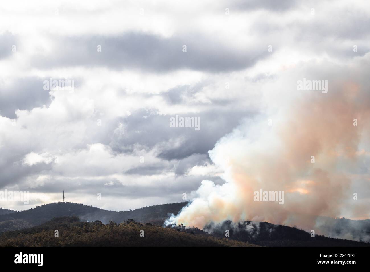 controlled burns creating thick smoke over the bush in Australia, made ...