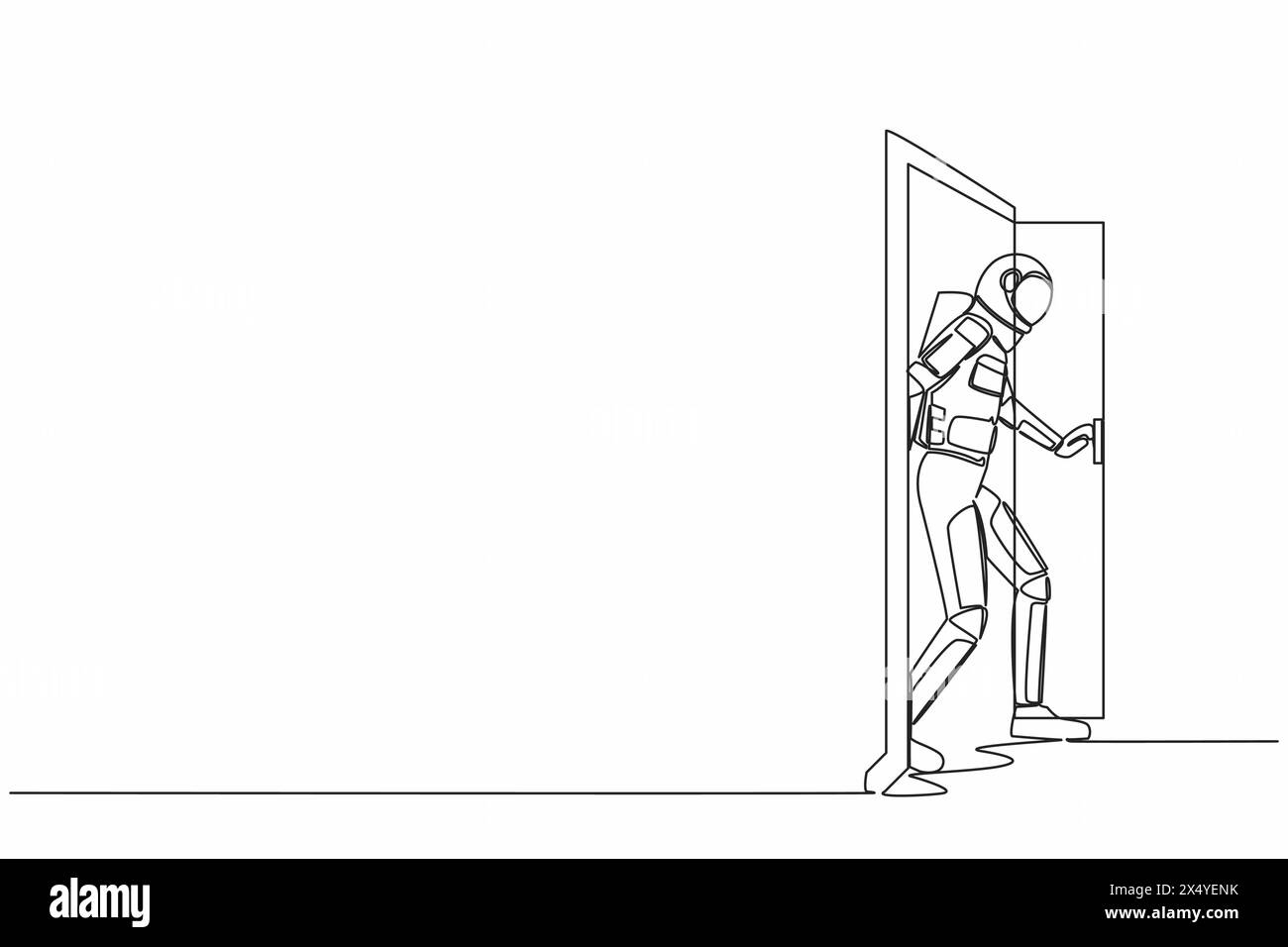 Continuous one line drawing astronaut walking through an open door ...