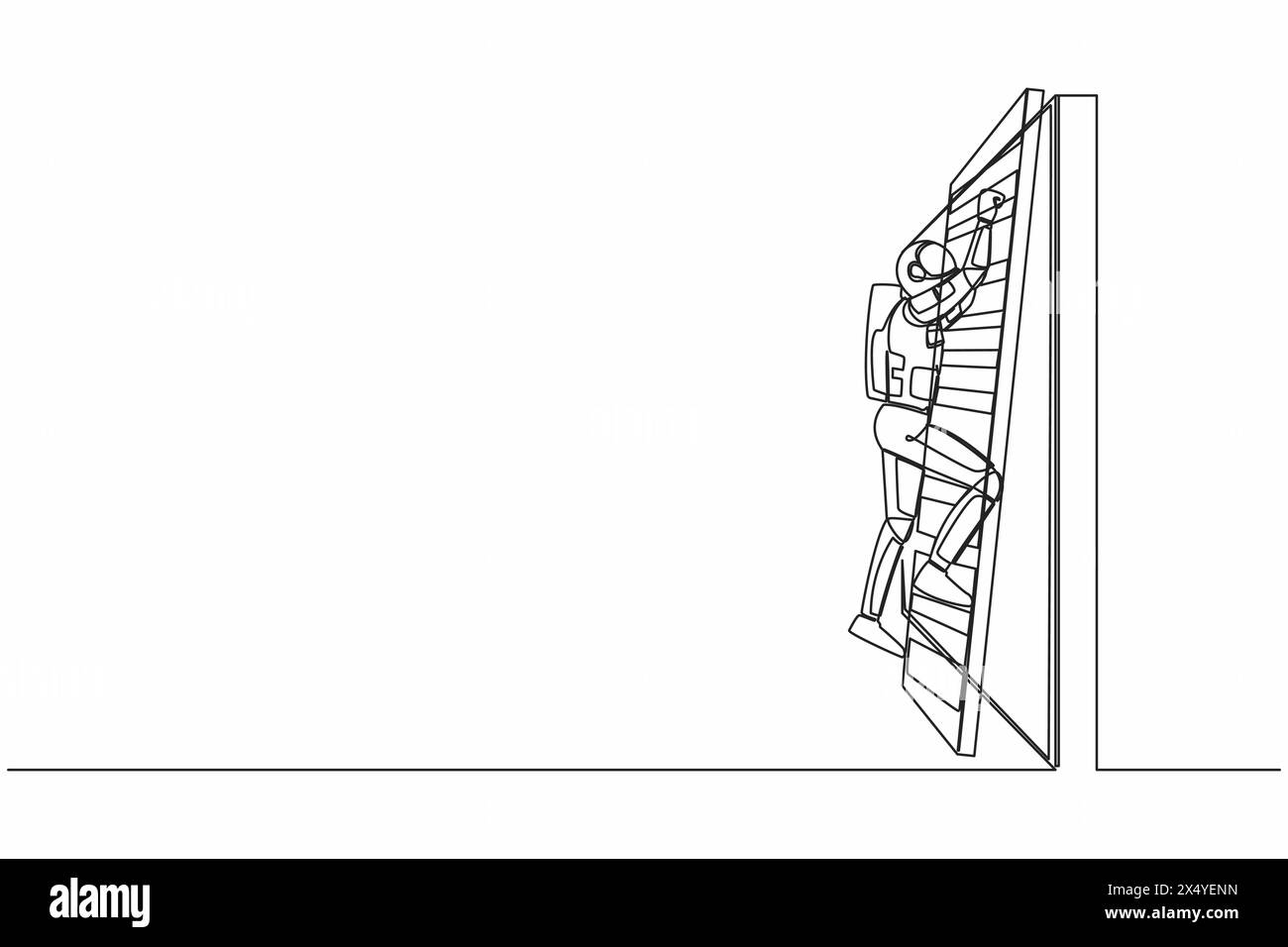 Continuous one line drawing of astronaut climbing up the wall with ...
