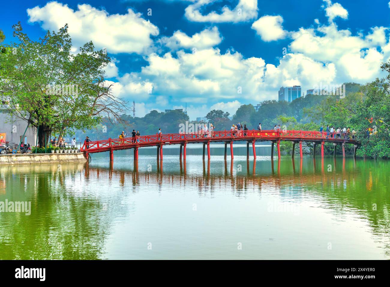 Red Bridge- The Huc Bridge in Hoan Kiem Lake, a lake in the historical ...