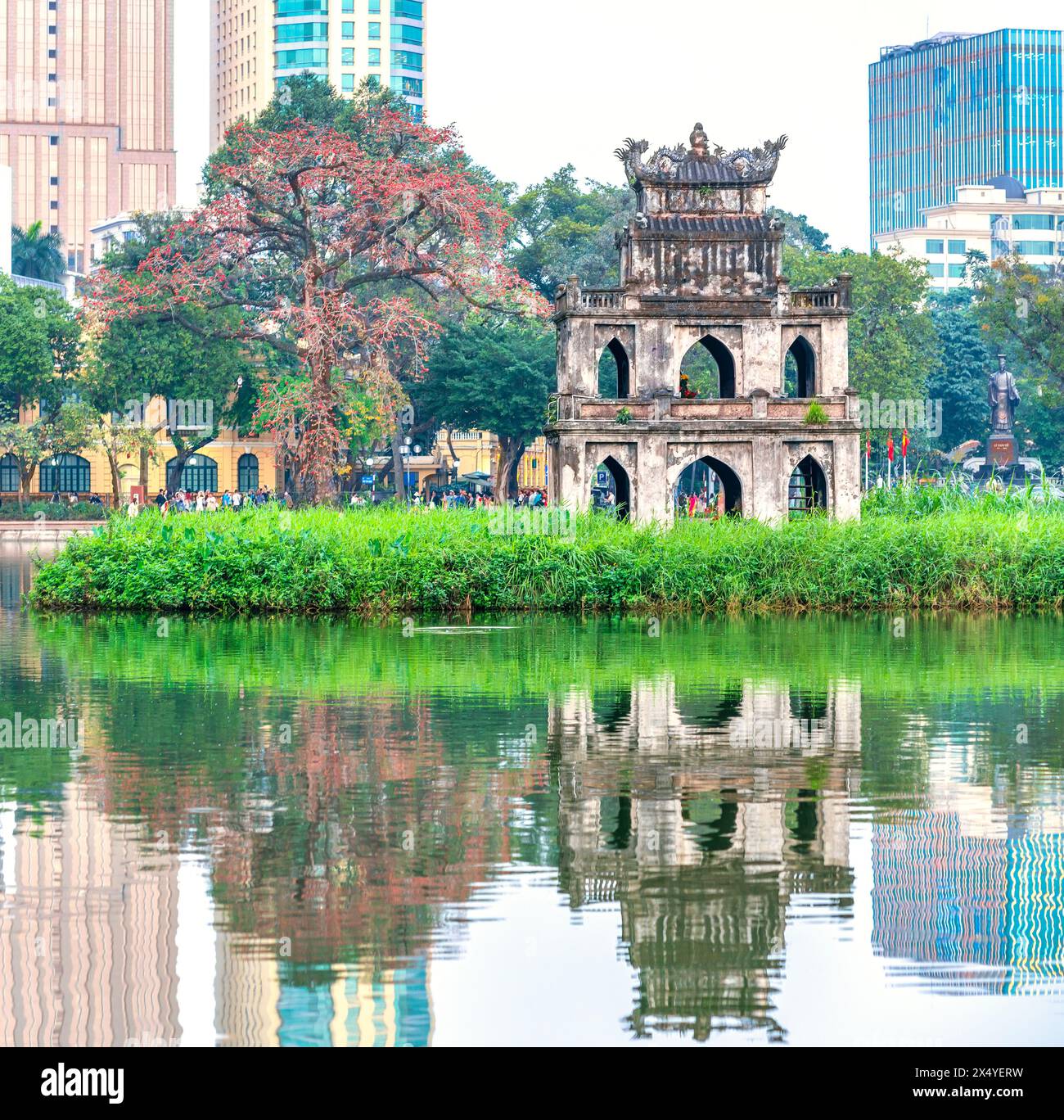 Hanoi, Vietnam - May 7th, 2024: Hoan Kiem Lake with the Turtle Tower in ...