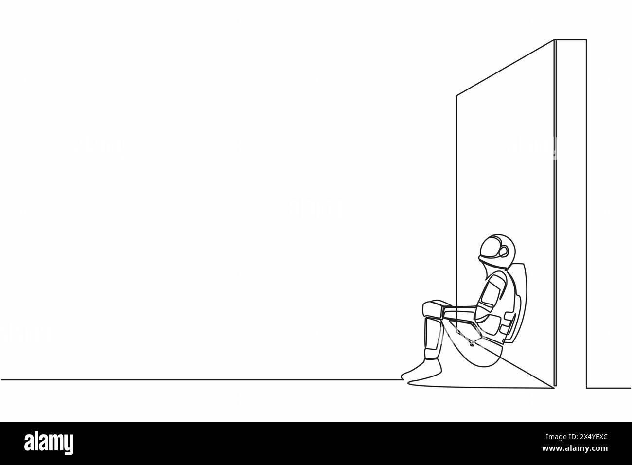 Single continuous line drawing astronaut sitting on floor and lean ... Single continuous line drawing astronaut sitting on floor and lean ...