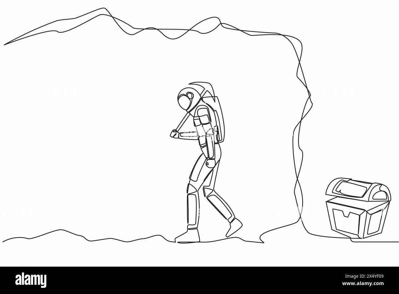 Continuous one line drawing young astronaut stop trying and give up ...