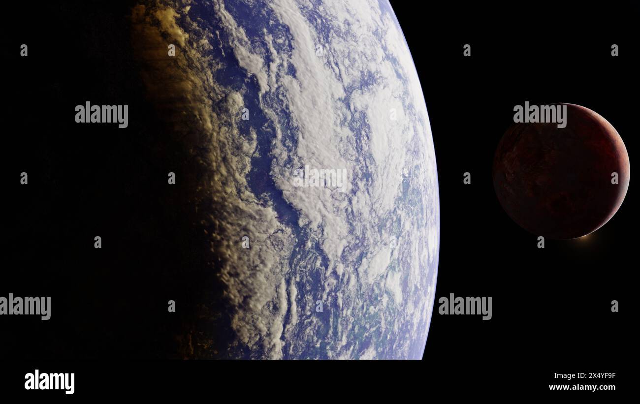 3D illustration Background for advertising and wallpaper in space and planet scene. 3D rendering ...