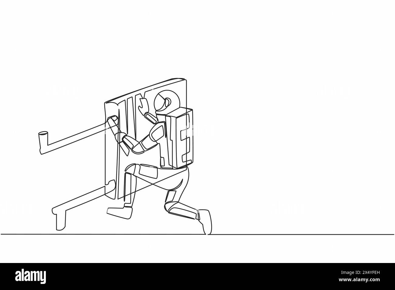 Single One Line Drawing Young Astronaut Repair And Installation Batteries Heater Radiator