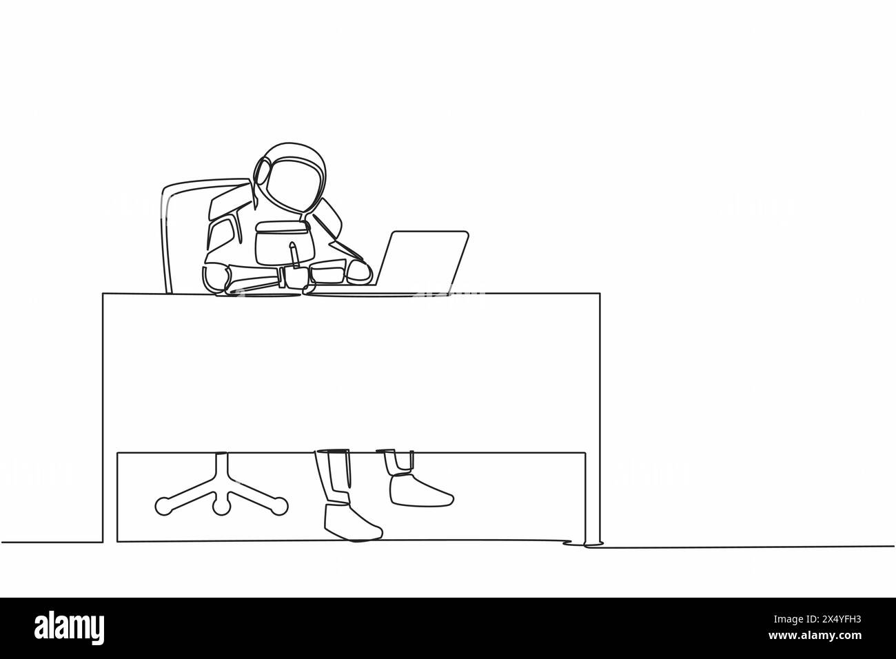 Continuous one line drawing astronaut writing and sitting in front of ...