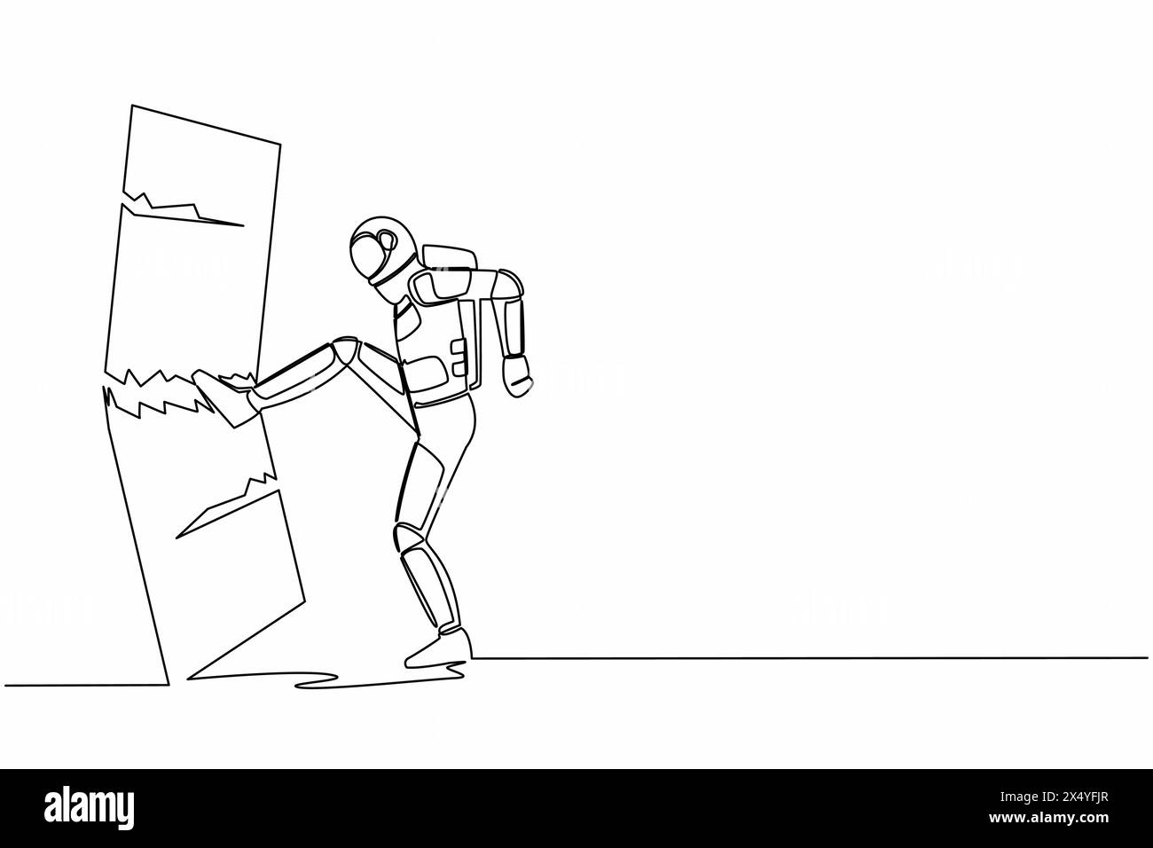 Single continuous line drawing astronaut kicked mirror and shattered ...